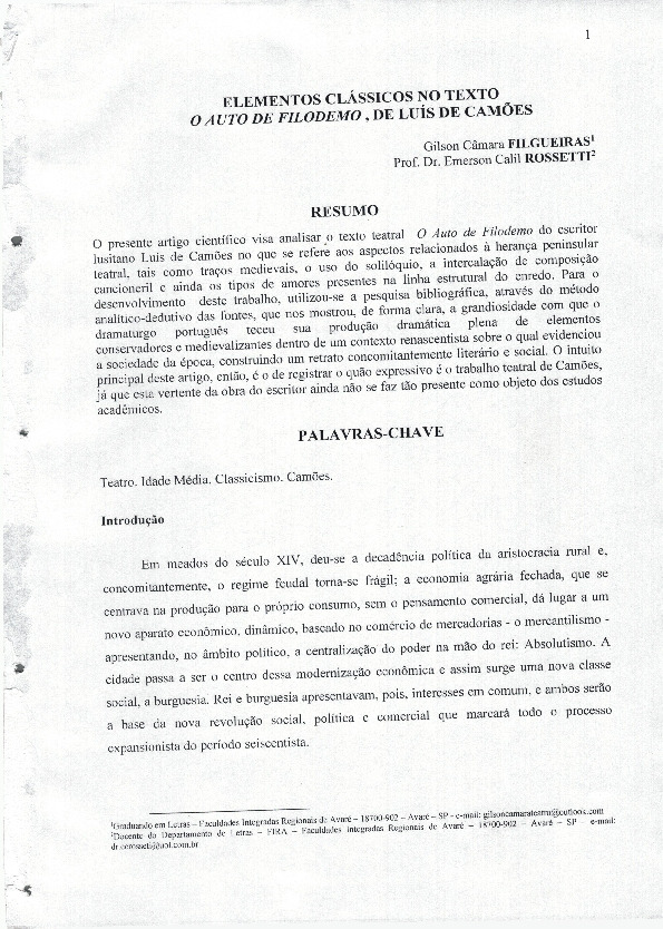 ELEMENTOS CLÁSSICOS NO TEXTO O AUTO DE FILODEMO , DE LUÍS DE CAMÕES ...