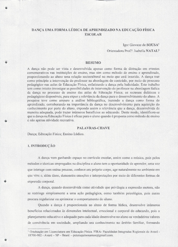 DANÇA UMA FORMA LÚDICA DE APRENDIZADO NA EDUCAÇÃO FÍSICA ESCOLAR ...